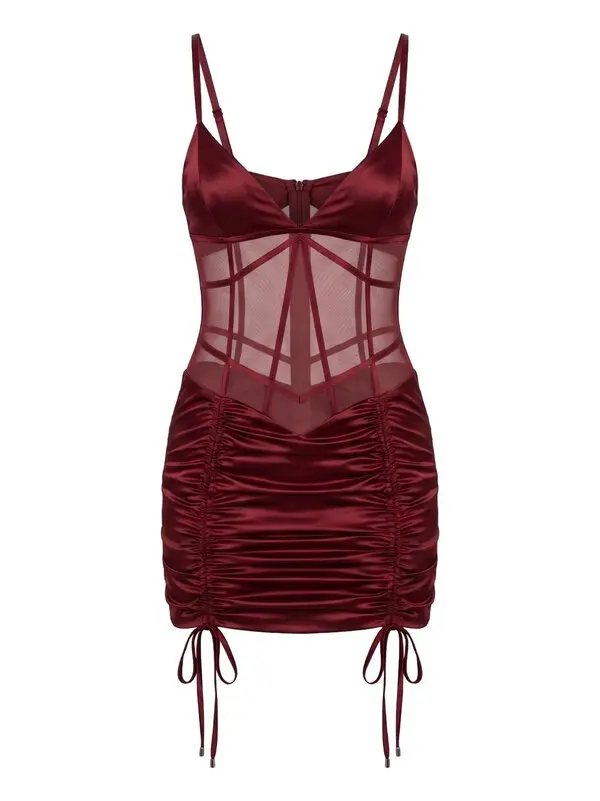 CLERESTORY Amarante Ruched Mesh-waist Mini Dress - Red