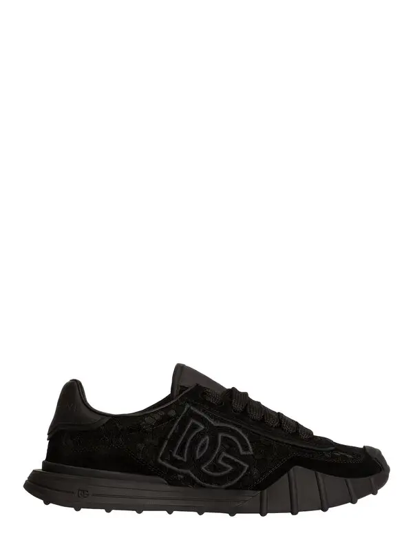 Dolce & Gabbana Lace And Split Calfskin Sneakers - Black