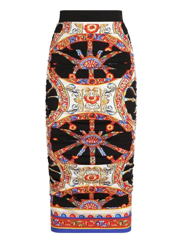Dolce & Gabbana Carretto-print Charmeuse Midi Skirt - Multicolor