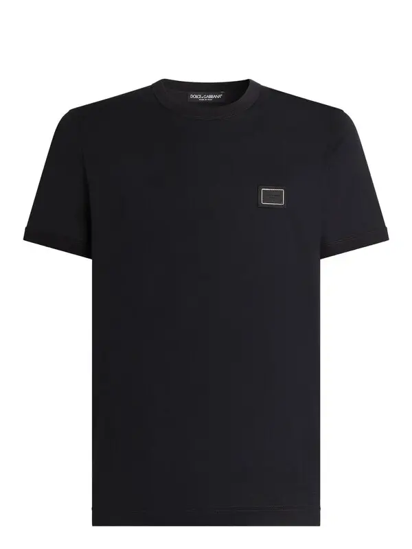 Dolce & Gabbana Cotton T-shirt With Logo Plate - Blue