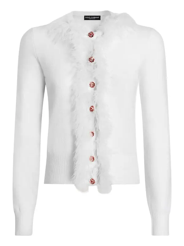Dolce & Gabbana Feather Trim Cardigan - White