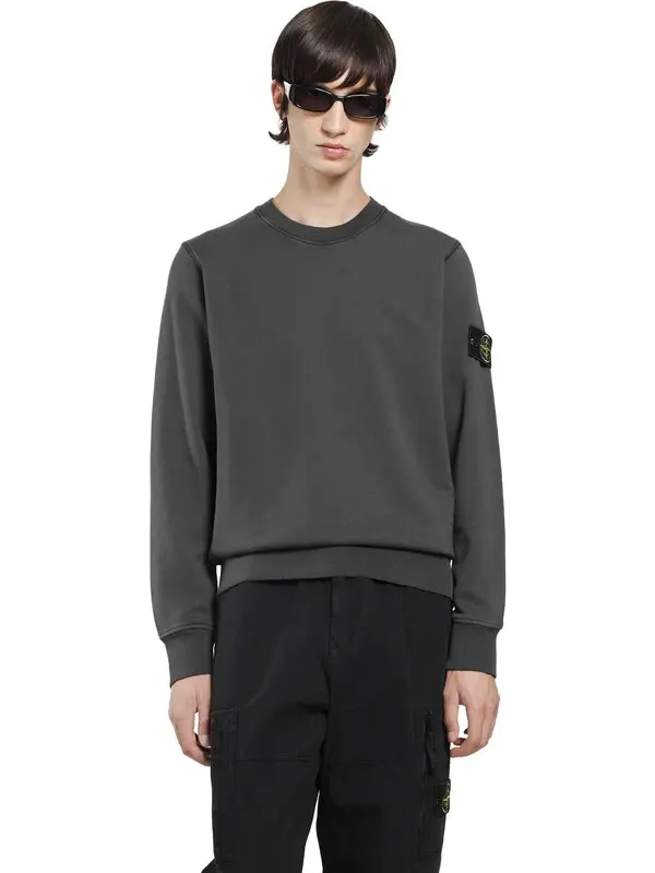 Stone Island Crewneck Sweatshirt With Removable Logo Badge - Grey