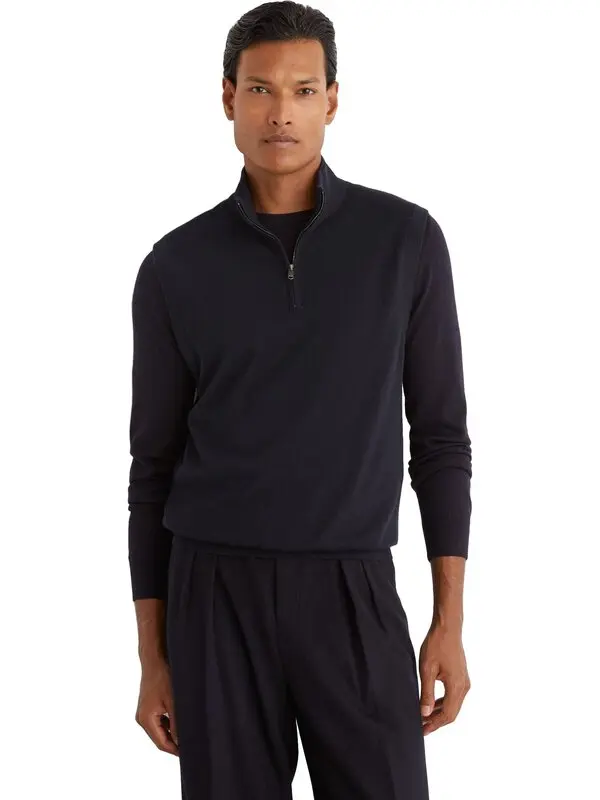 REISS Wool Half-zip Funnel Neck Vest - Navy