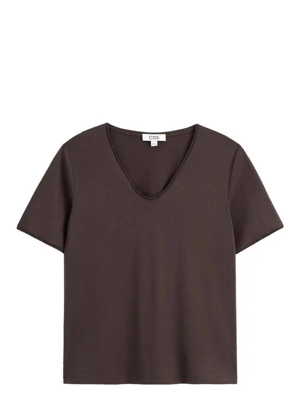 Cos U-neck Lightweight Cotton T-shirt - Brown