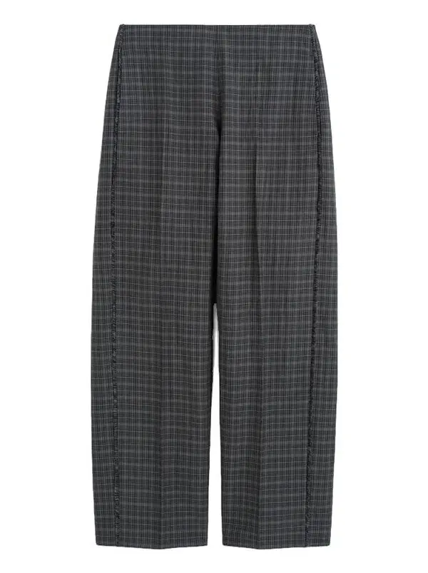 Cos Fringed Checked Linen-cotton Pants - Gray