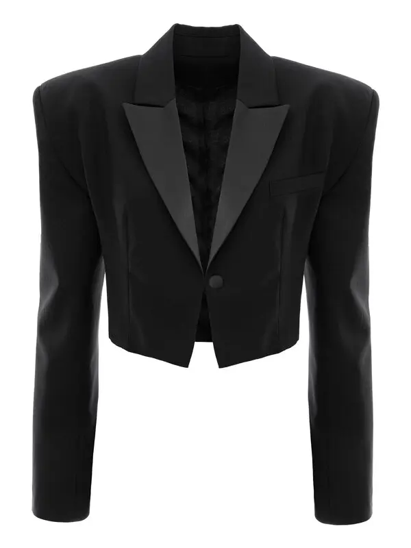 AURELIANA Cropped Wool-silk Blazer - Black