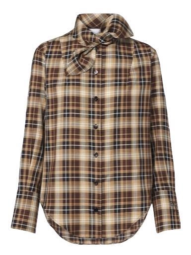 PATOU Checked Cotton Shirt With Bow Detail - Brown