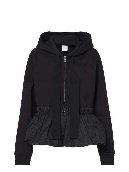 PATOU Cotton Zip-up Hoodie With Peplum Detail - Black