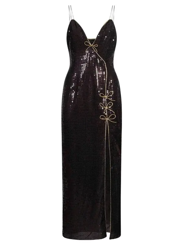 Alessandra Rich Sequin Maxi Dress With Front Slit - Black
