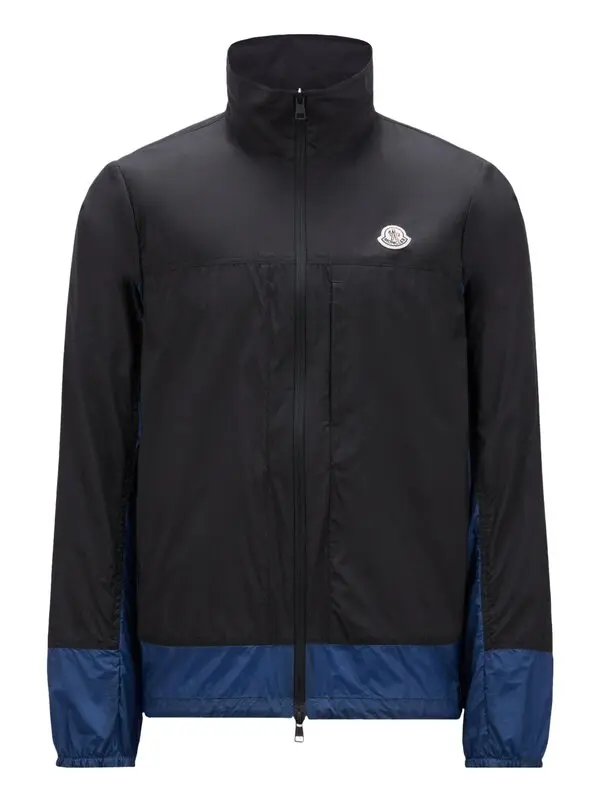 Moncler Long-sleeved Zip-up Jacket With Logo Patch - Black