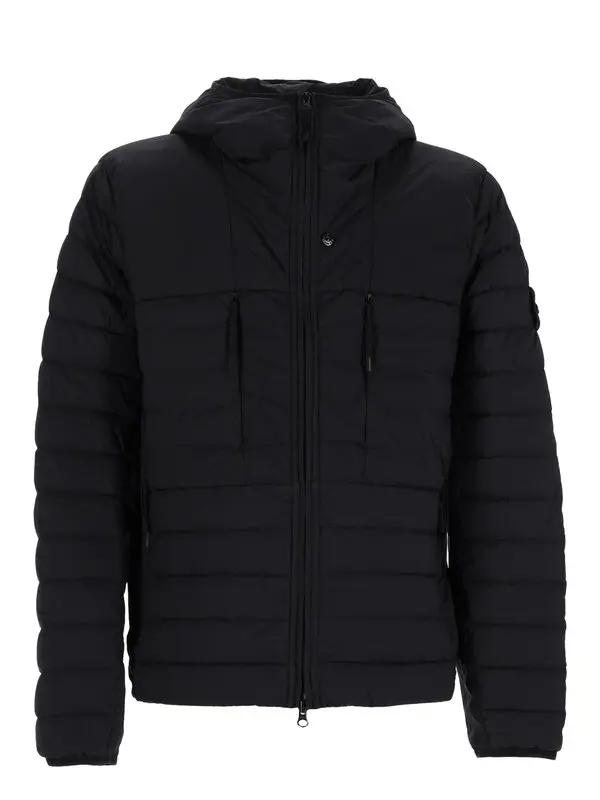 Stone Island Hooded Down Jacket With Water-repellent Finish - Black