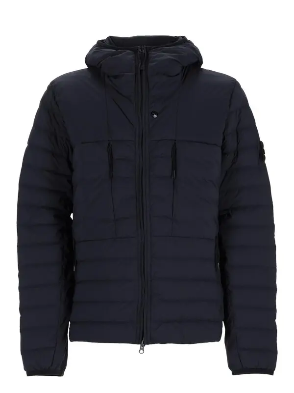 Stone Island Quilted Hooded Down Jacket - Blue
