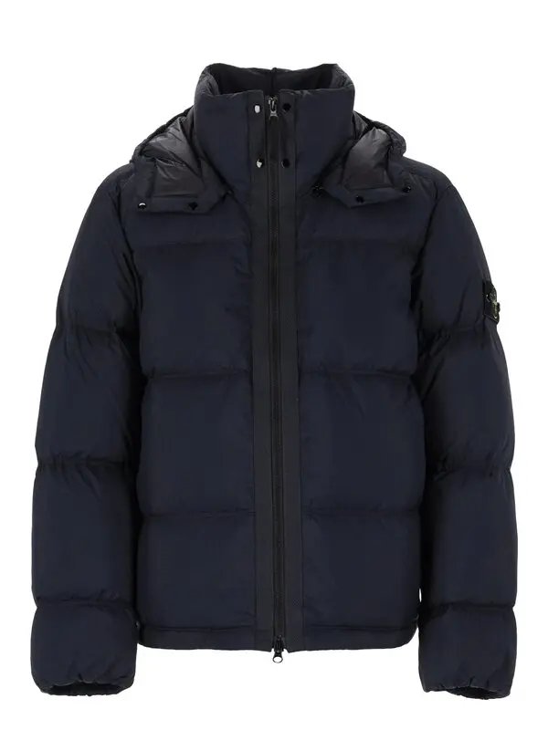 Stone Island Ripstop Down Puffer Jacket With Removable Hood - Blue