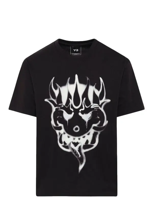 Y3 Printed Cotton T-shirt - Black