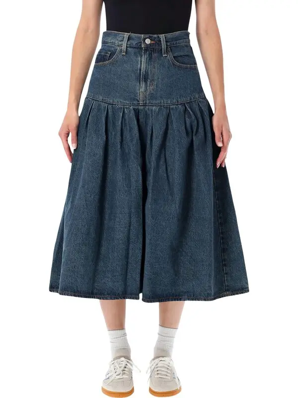 LEVI'S High-waisted Denim Midi Skirt With Pleated Silhouette - Mid Blue