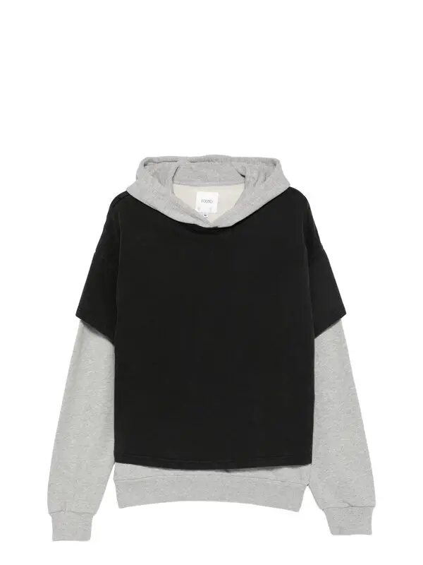 FOUND Distressed Cotton T-shirt Over Heavy Cotton Hoodie - Nero