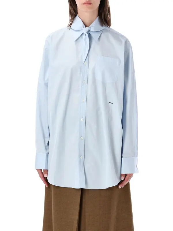 Prada Oversized Poplin Shirt With Detachable Scarf - Astro