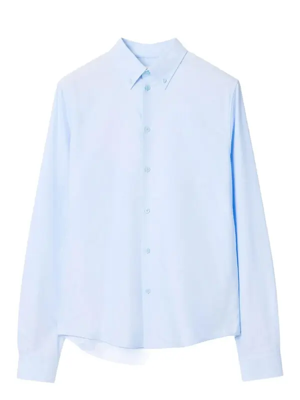 Burberry Button-down Cotton Shirt With Embroidered Equestrian Knight - Azzurro