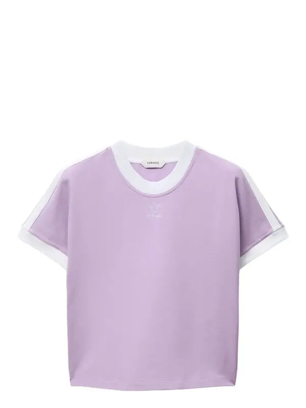 Versace Ribbed Collar T-shirt With Embroidered Logo - Lilla