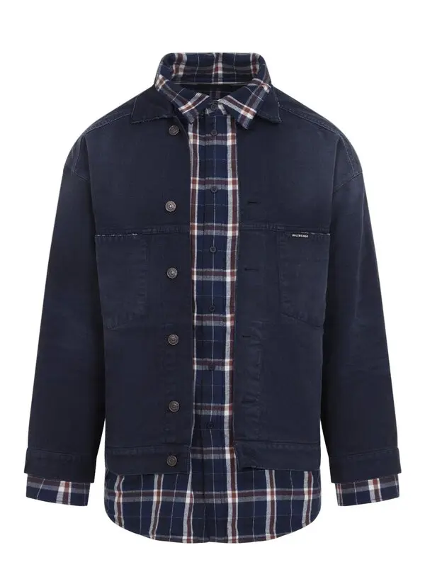 Balenciaga Patched Cotton Shirt Jacket - Blue