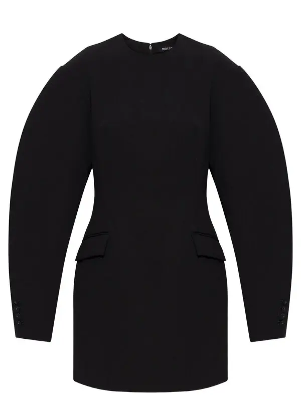 ROTATE BY BIRGER CHRISTENSEN Round Neck Mini Dress With Puff Sleeves And Buttoned Cuffs - Nero
