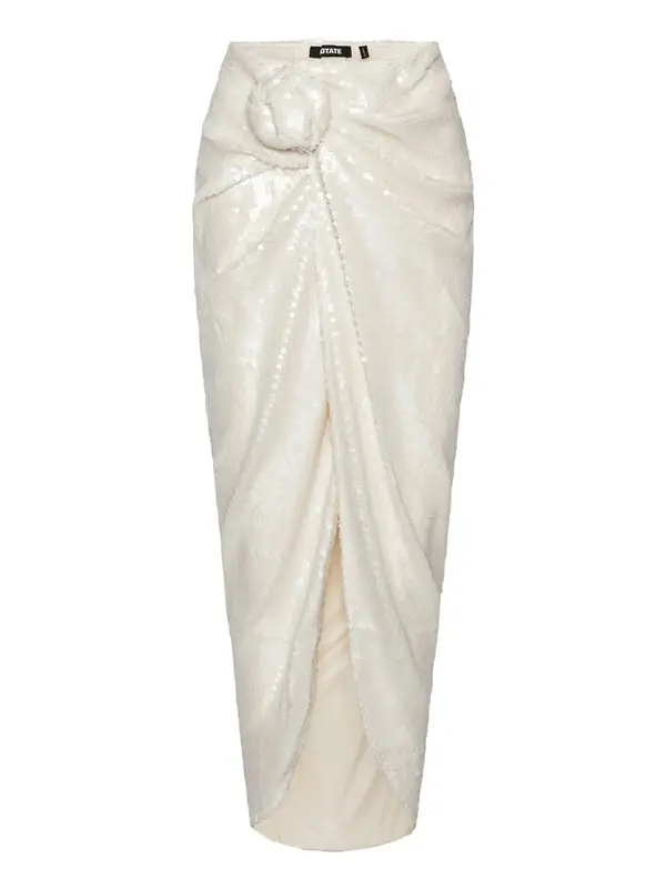 ROTATE BY BIRGER CHRISTENSEN Sequin Knot Front Midi Skirt - Bianco