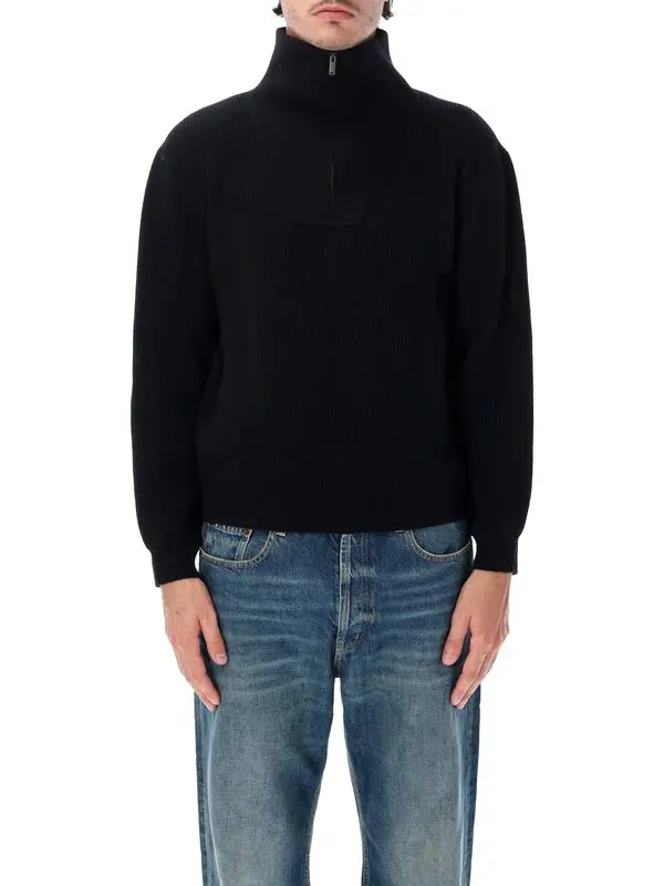 Saint Laurent Virgin Wool Half-zip Stand Collar Sweater - Nero