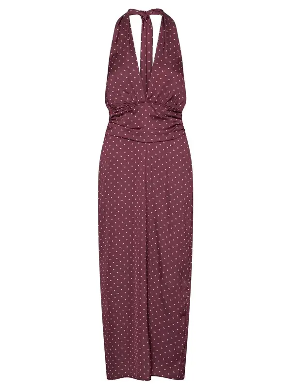 ROTATE BY BIRGER CHRISTENSEN Polka Dot Halterneck Maxi Dress With Integrated Scarf - Rosso