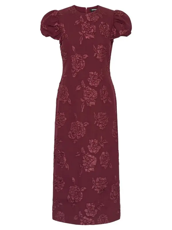 ROTATE BY BIRGER CHRISTENSEN Floral Jacquard Fitted Midi Dress - Rosso