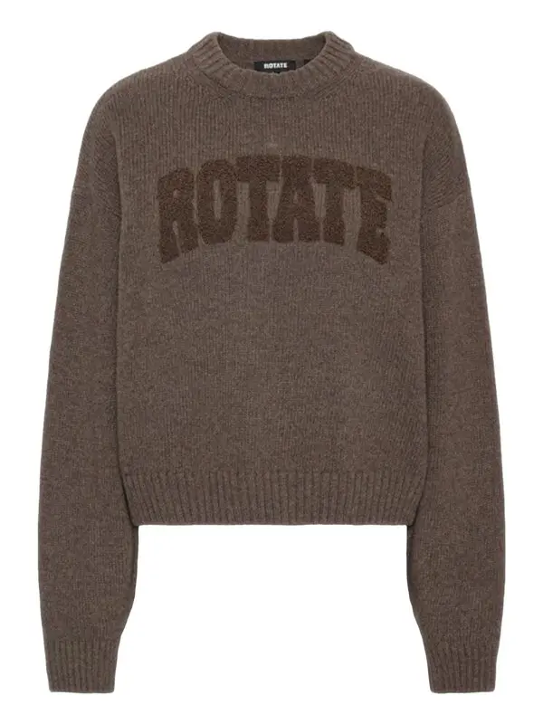 ROTATE BY BIRGER CHRISTENSEN Crewneck Wool Sweater With Front Logo - Marrone