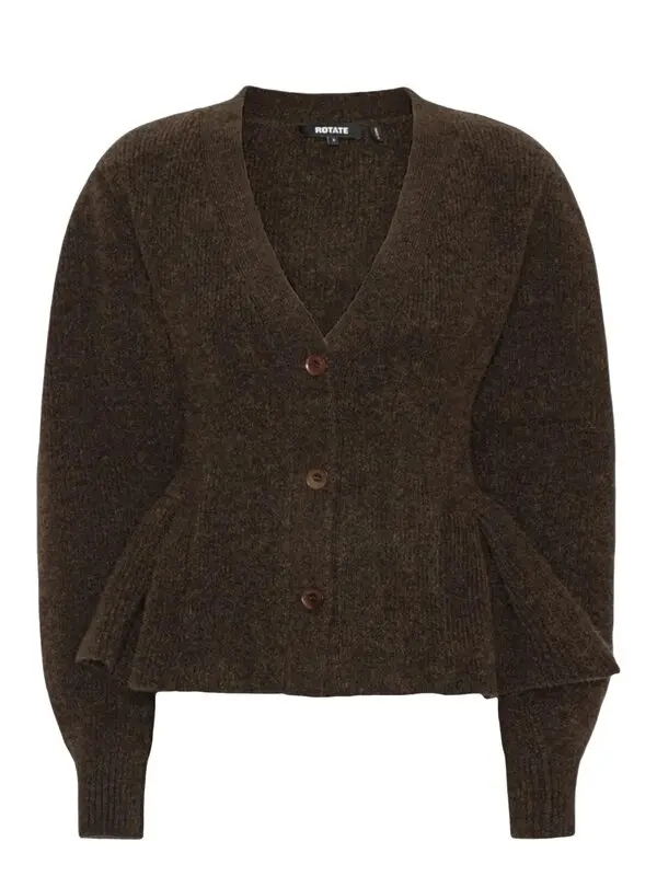 ROTATE BY BIRGER CHRISTENSEN Knit Cardigan With Ruffle Trim - Marrone
