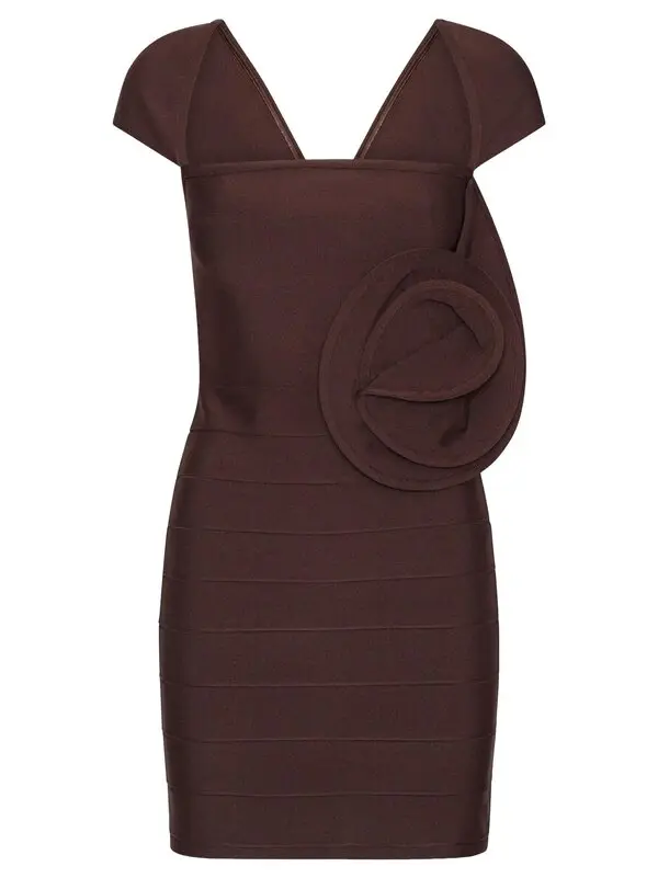ROTATE BY BIRGER CHRISTENSEN Shaping Rose Detail Mini Dress - Marrone