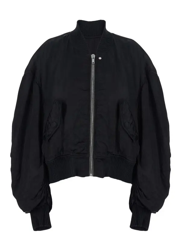 Rick Owens Tonal Ribbed Knit Zip-front Jacket With Flap Pockets - Nero