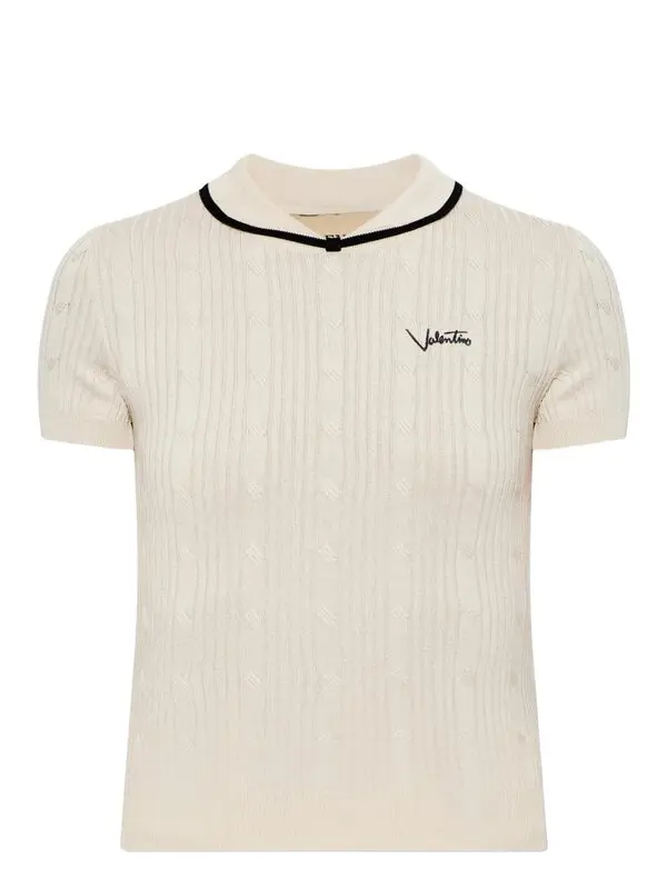 Valentino Garavani Ribbed Knit Polo Shirt With Short Sleeves - Bianco