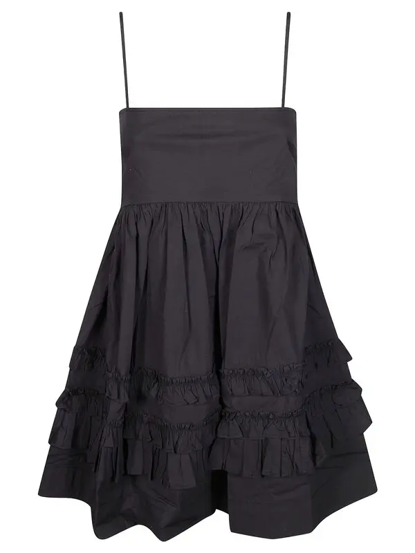 GANNI Mini Cotton Gown With Ruffled Balza Straps - Nero