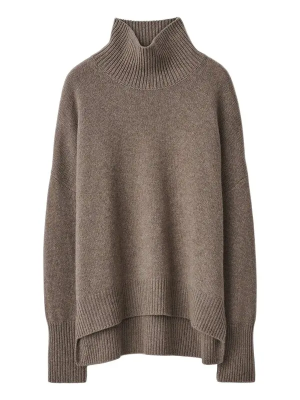 LISA YANG Ribbed Trim Cashmere High-neck Sweater With Drop Shoulders - Marrone
