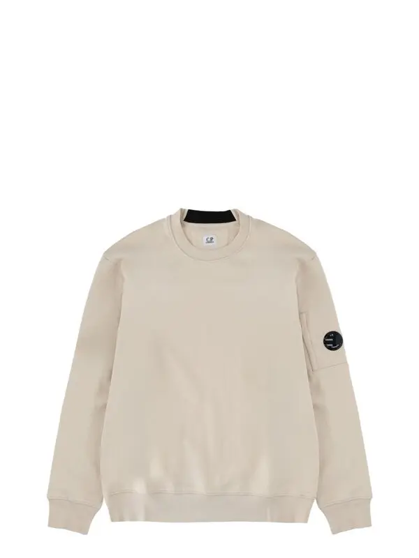 C.P. COMPANY Diagonal Raised Fleece Crewneck Sweatshirt With Lens Detail - Ivory