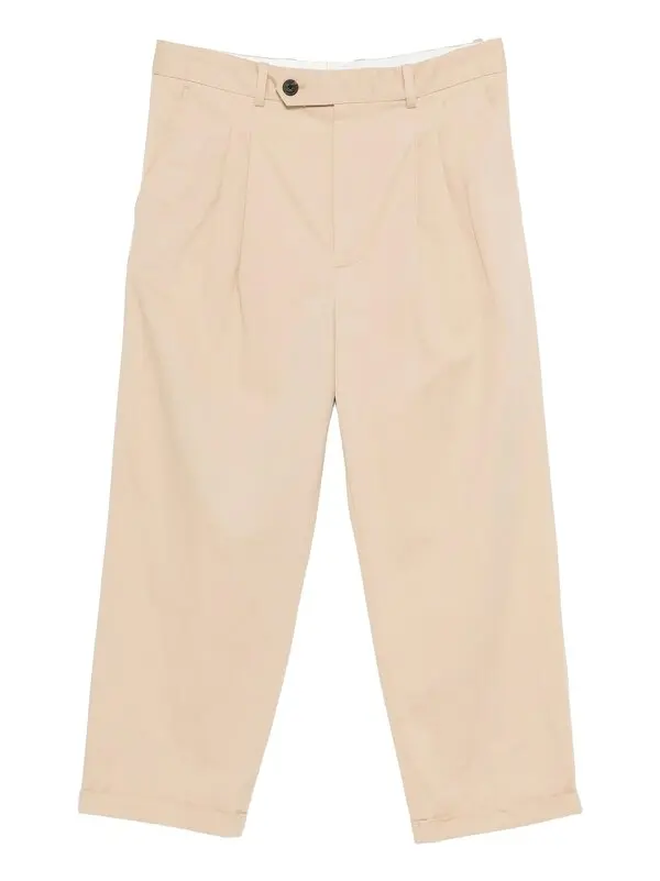 Drole De Monsieur Cropped Cotton Pants With Single Pleat - Beige