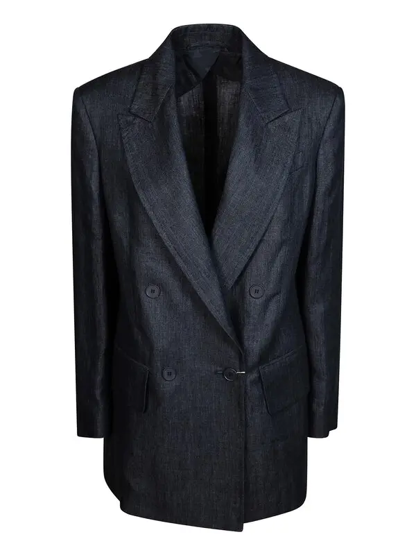 Max Mara Double Breasted Tailored Linen Jacket - Grigio