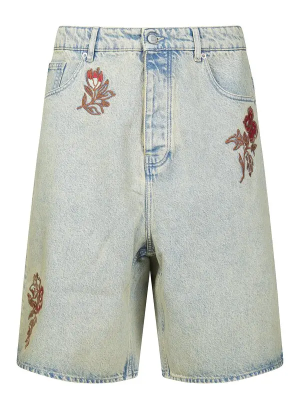 Drole De Monsieur Dusty Embroidered Flower Shorts - Denim