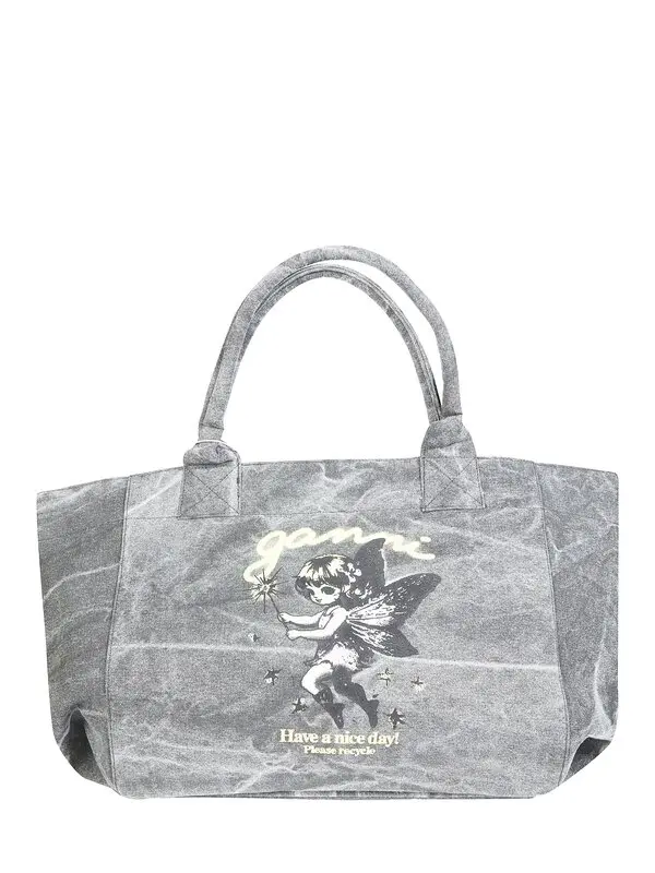 GANNI Medium Trapeze Shopper Bag With Fairy Print - Nero
