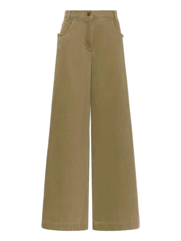 Max Mara 100% Cotton Wide Leg Jeans - Verde