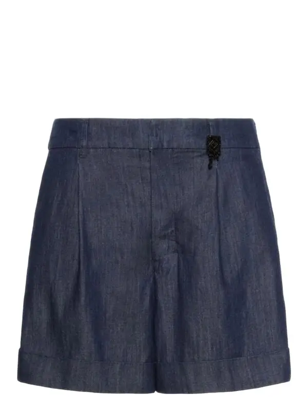 Max Mara Washed Cotton Denim High-waisted Shorts With Embroidered Detail - Blu