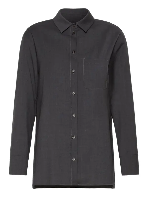 Max Mara S Natural Stretch Wool Canvas Shirt With Horn Buttons - Grigio
