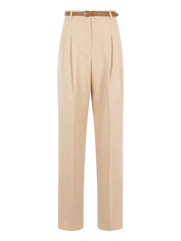 Max Mara High-waisted Cotton Crepe Trousers With Belt - Beige