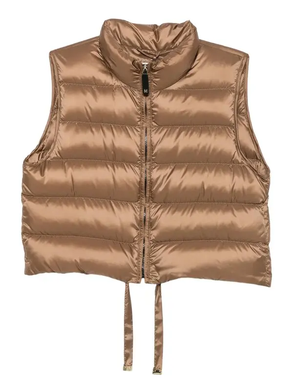 Max Mara High-neck Puffer Vest With Drawstring Hem And Back Logo - Marrone
