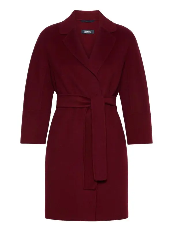 Max Mara Hand-sewn Double-drape Pure Wool Jacket With Small Lapel Collar And Matching Belt - Rosso