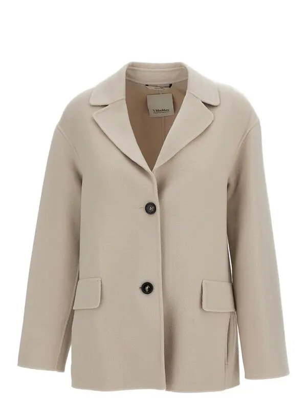 Max Mara Hand-sewn Double-drap Pure Wool Jacket With Notched Lapel And Horn Button Closure - Beige