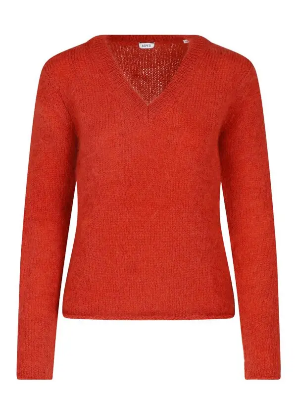 Aspesi V-neck Mohair Wool Blend Knit Sweater - Orange