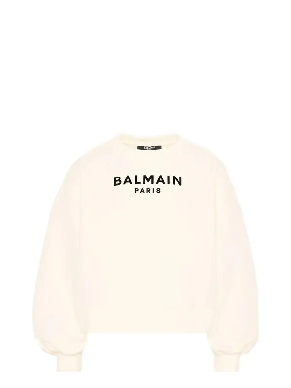 Balmain Flocked Logo Crewneck Sweatshirt - Bianco
